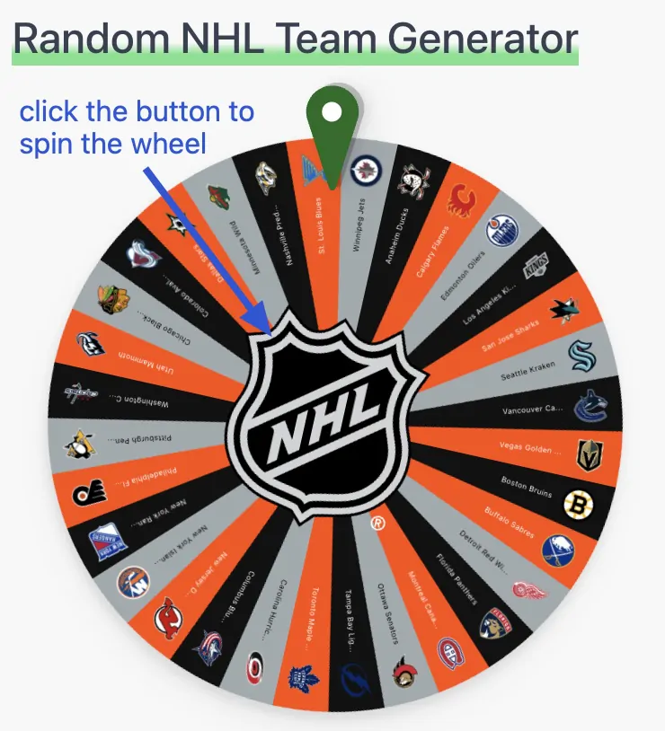 NHL Team Wheel – Spin to Pick Your Favorite Hockey Team